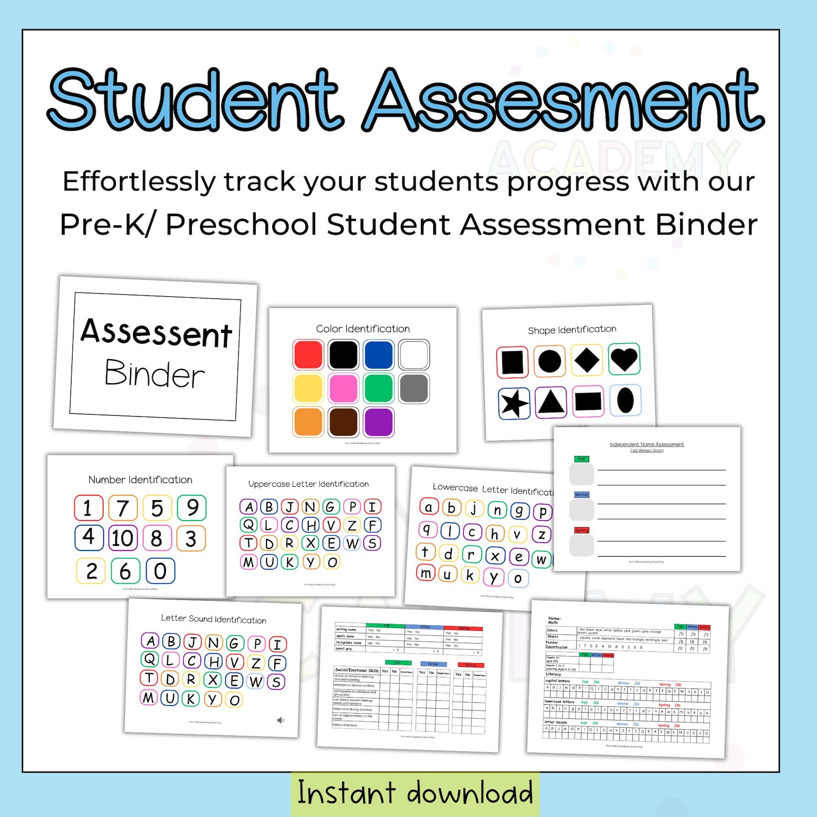 Student Assessment Printable, Preschool Assessment, Pre K Assessment ...