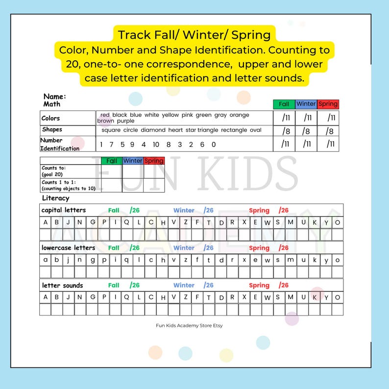 Student Assessment Printable, Preschool Assessment, Pre K Assessment ...