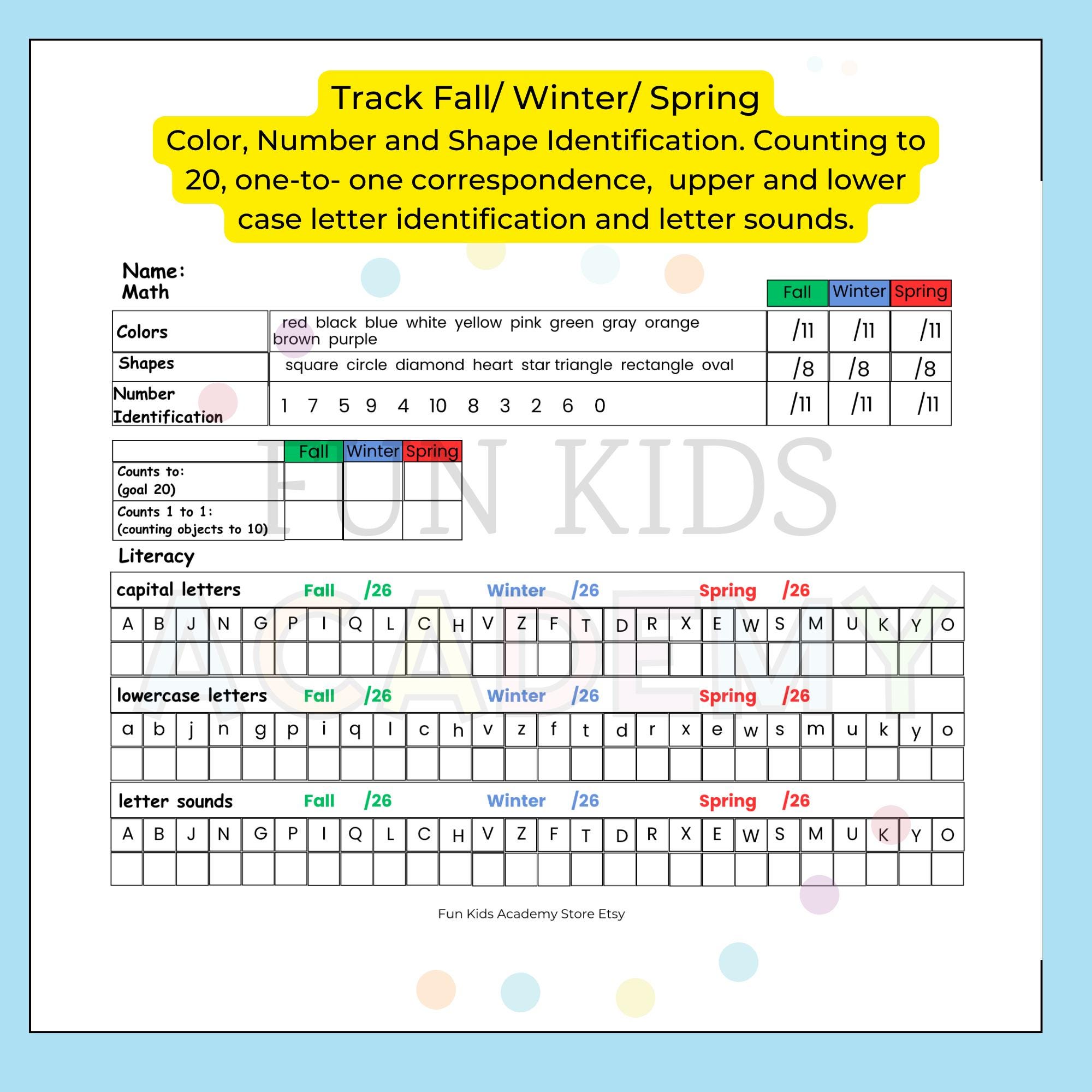 Student Assessment Printable, Preschool Assessment, Pre K Assessment ...