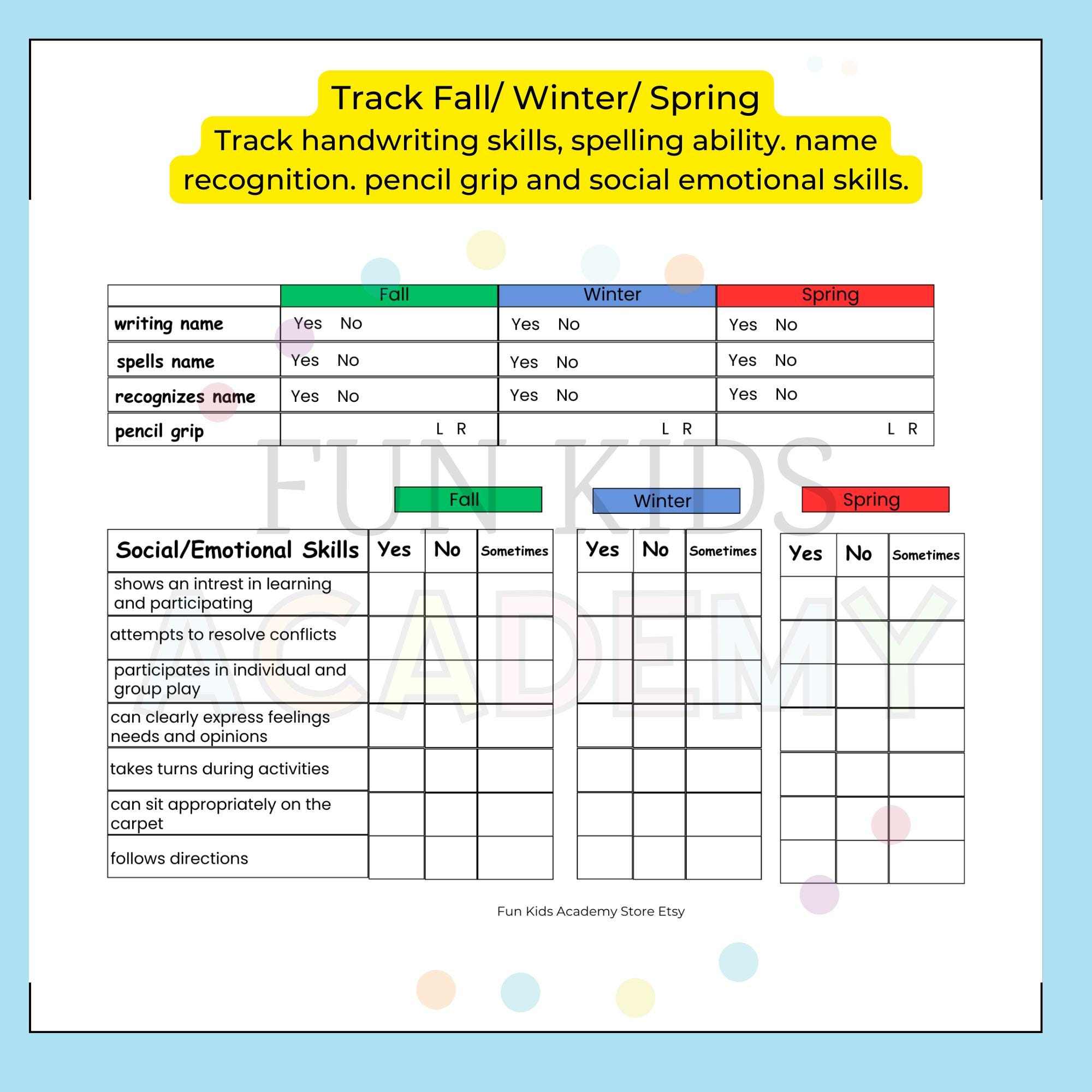 Student Assessment Printable, Preschool Assessment, Pre K Assessment ...