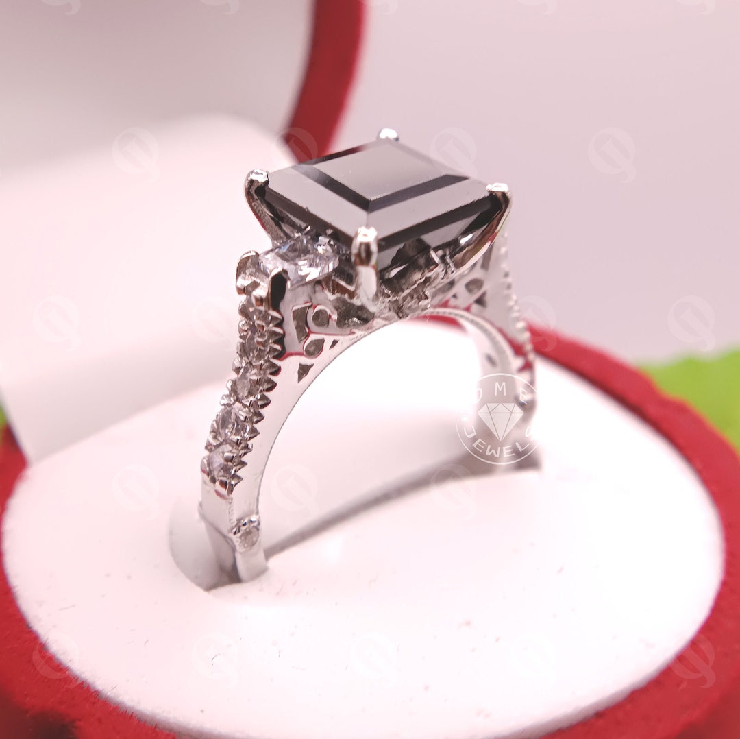Princess Cut Black Diamond Engagement Ring, Square Black Diamond Ring ...