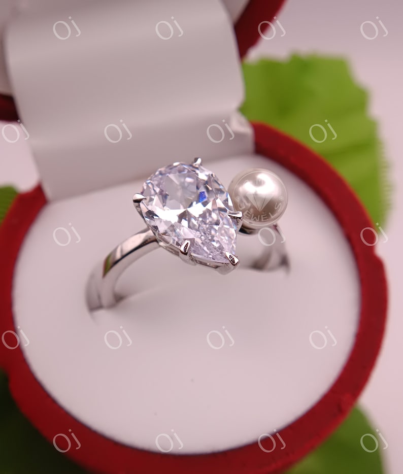 Pear and Pearl Toe Et Moi Ring, Two Stone Wedding Ring, Pear Toi Et Moi ...