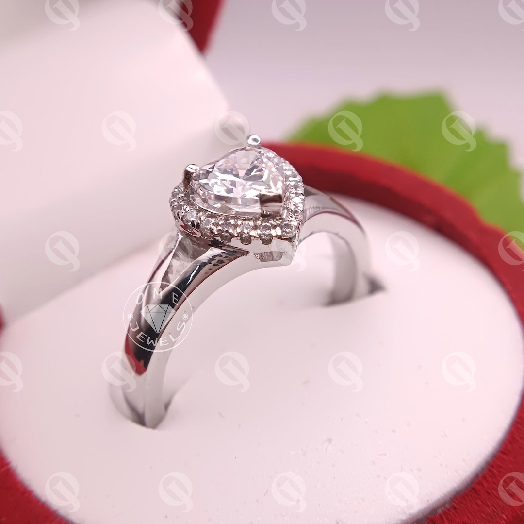 White Heart Diamond Wedding Ring, Heart Diamond Ring, Halo Ring, Heart ...