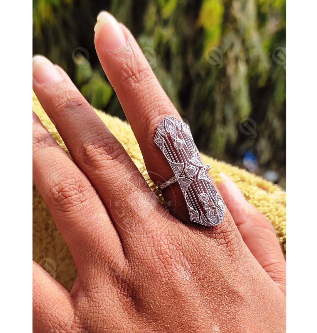 Filigree Long Finger Wedding Ring, Vintage Style Edwardian Ring, Full ...