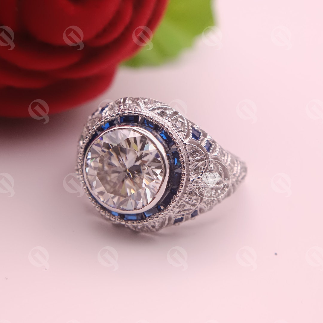 Bezel Set Wedding Ring, Filigree Vintage Ring, Edwardian Style ...