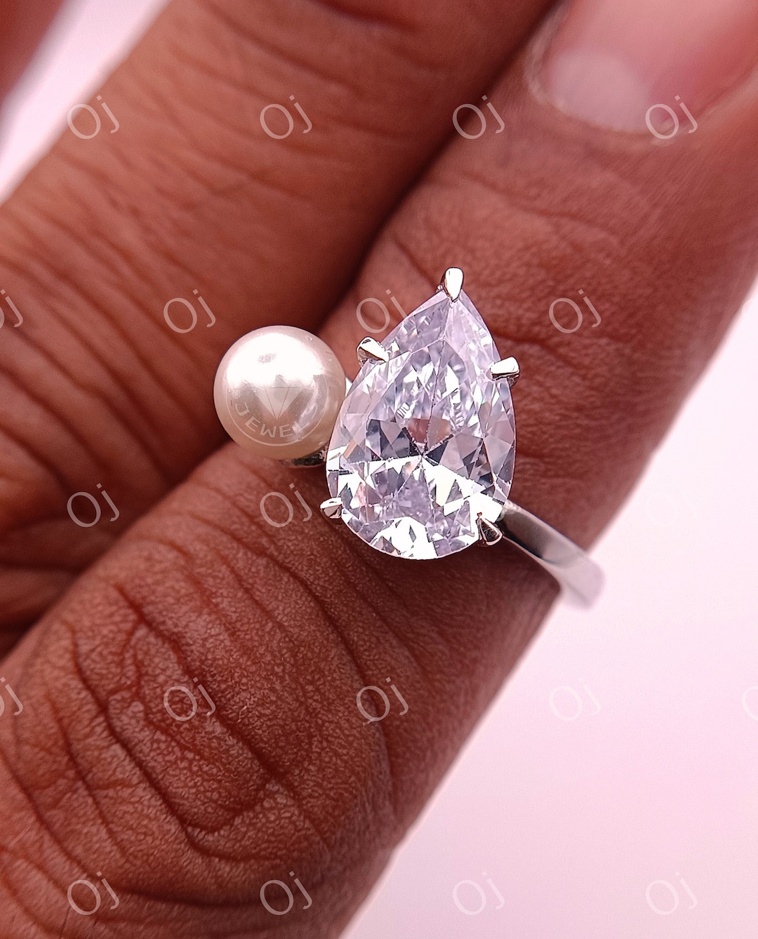 Pear and Pearl Toe Et Moi Ring, Two Stone Wedding Ring, Pear Toi Et Moi ...