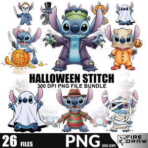 Stitch Halloween Clipart Bundle: Funny Horror Movie PNG Files (digital ...