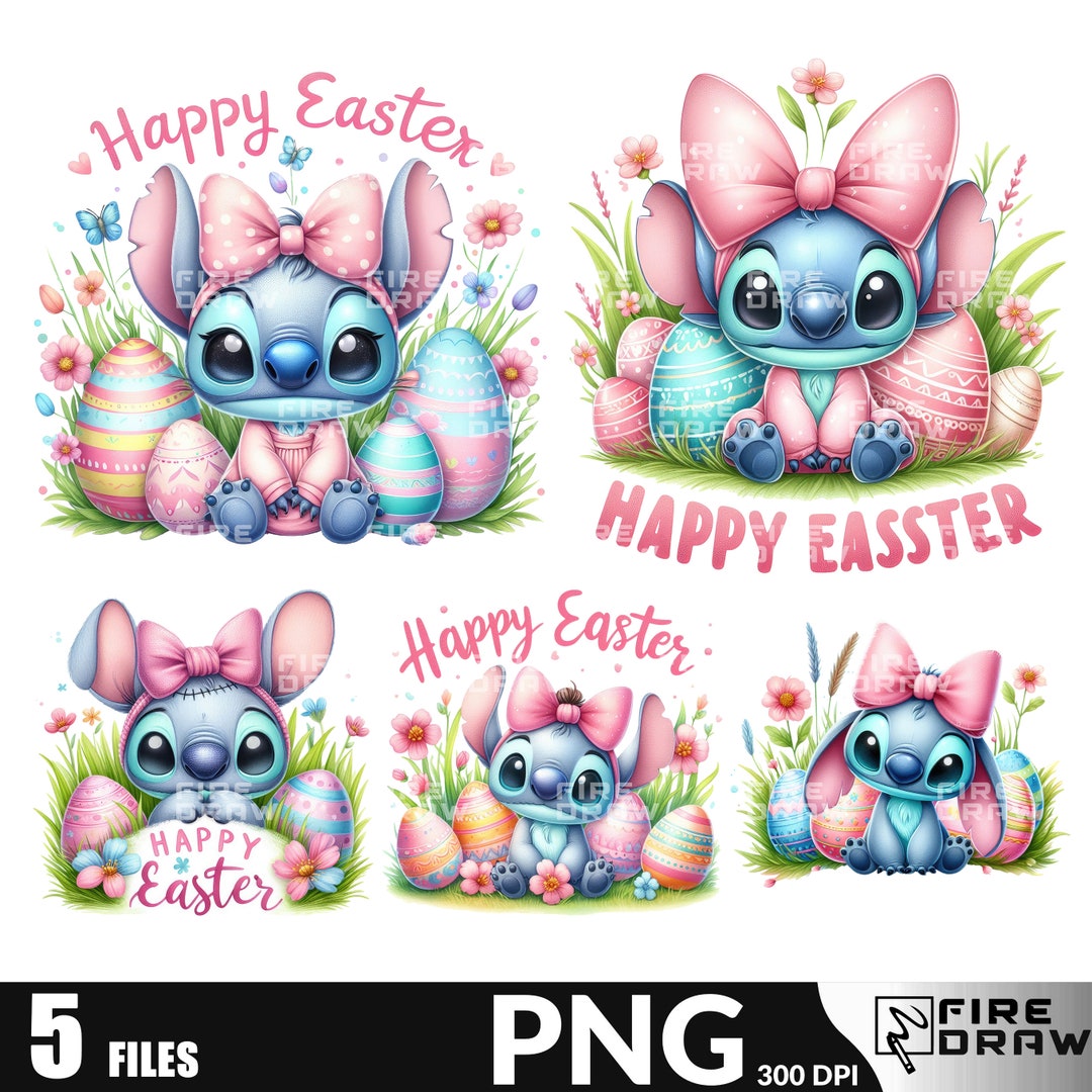 Stitch Easter PNG Bundle, Stitch With Easter Eggs Shirt Design Png File ...