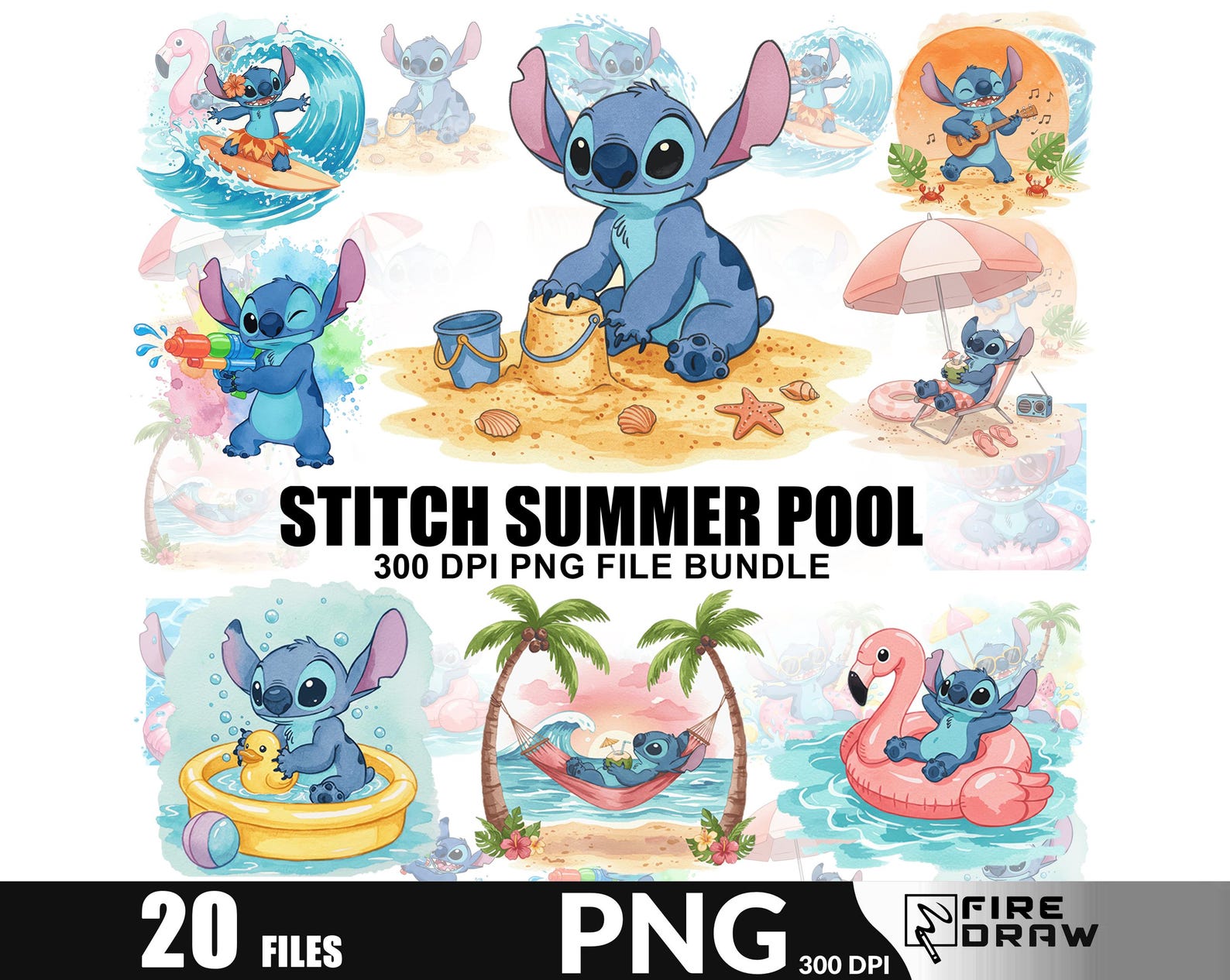 Stitch Pool Party PNG Bundle: Summer Beach Digital Download - Etsy