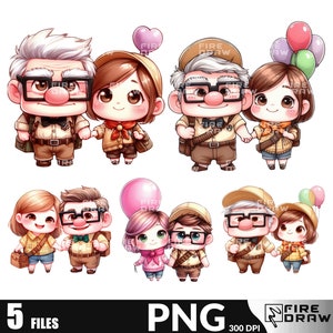 Up Movie Carl and Ellie Clipart PNG Bundle: Valentine's Day Crafts ...