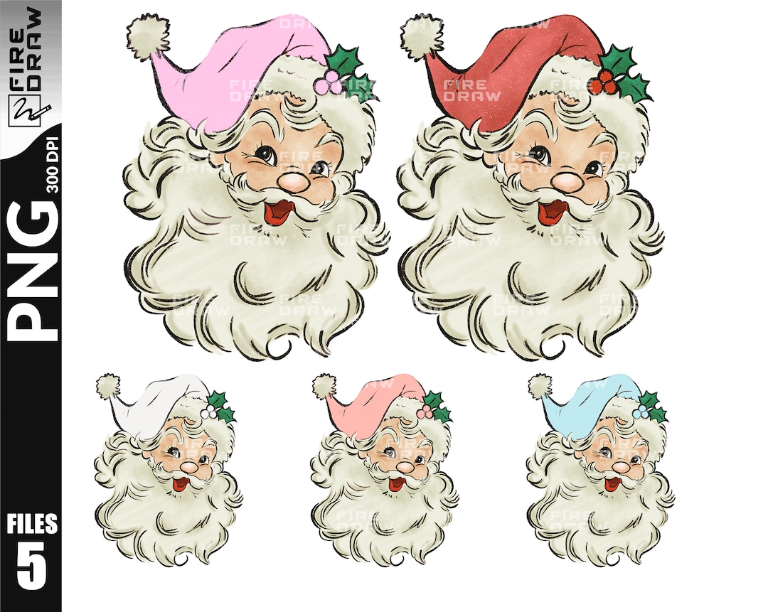 Vintage Pink and Red Santa Claus Christmas Png Vintage Greeting Card ...