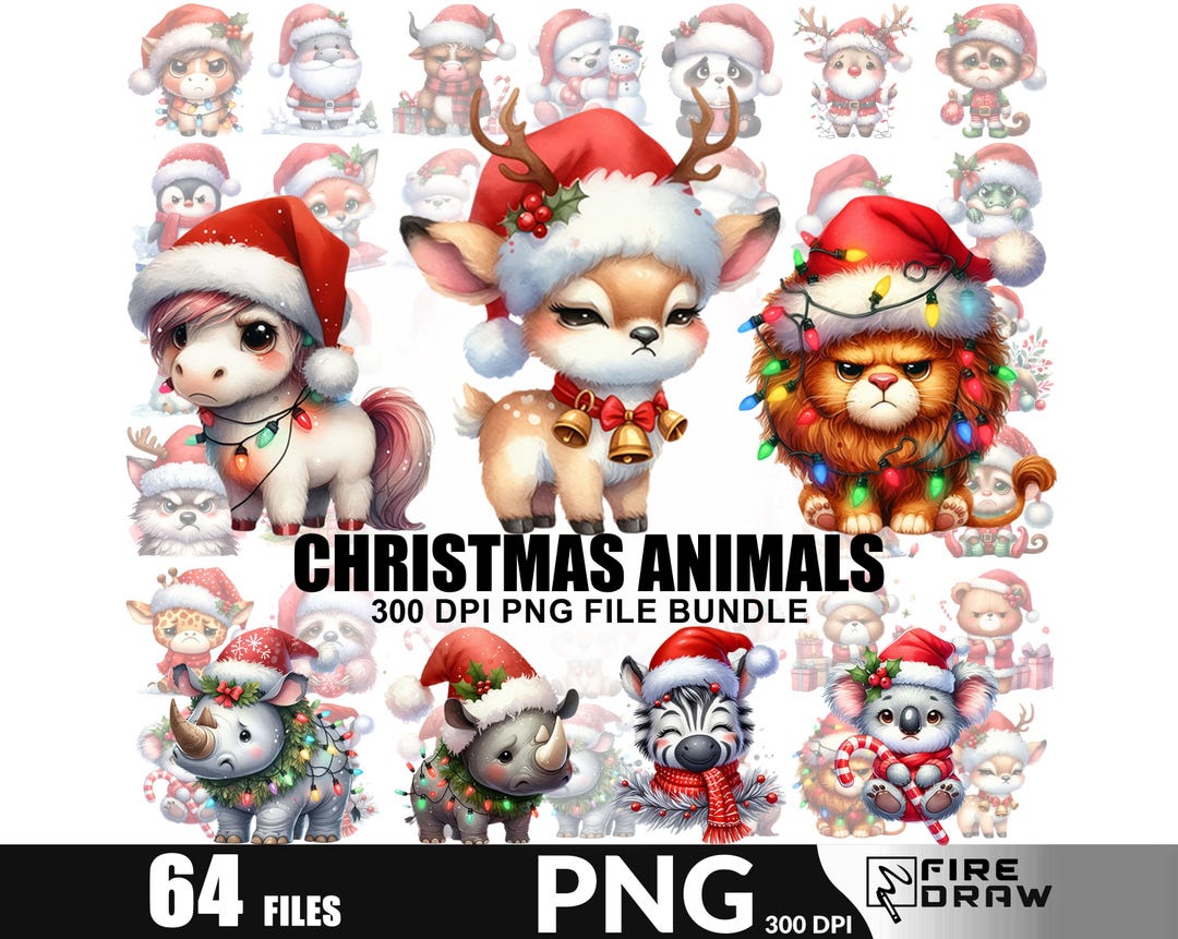 Grumpy Christmas Animals Clipart Bundle, Cute Angry Christmas Animals ...