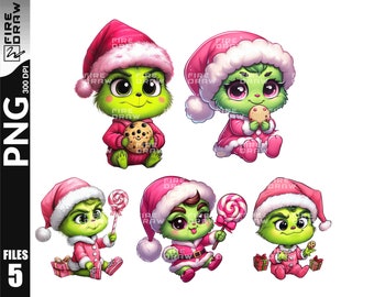 Baby Grinchmas Png, Cute Green Bow and Hearts Christmas Png , Funny ...