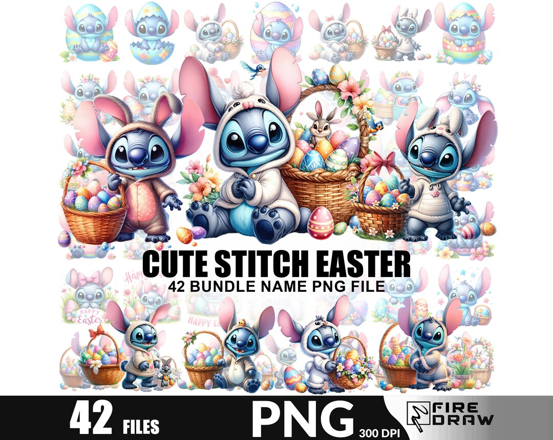 Stitch Easter PNG Bundle, Stitch With Easter Eggs Shirt Design Png File ...