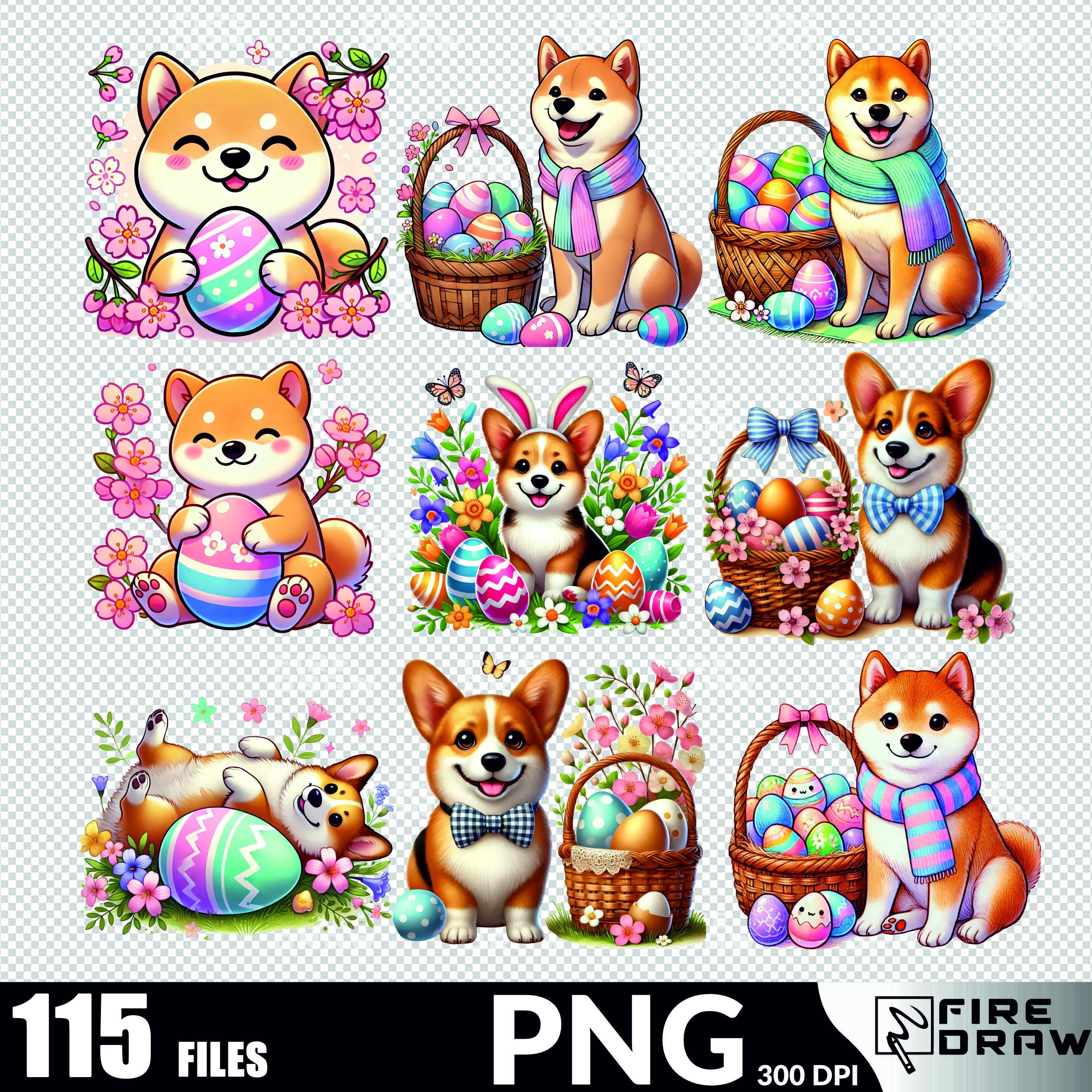 Easter All Dogs Types Png Bundle, Cute Easter Puppy Illustration ...