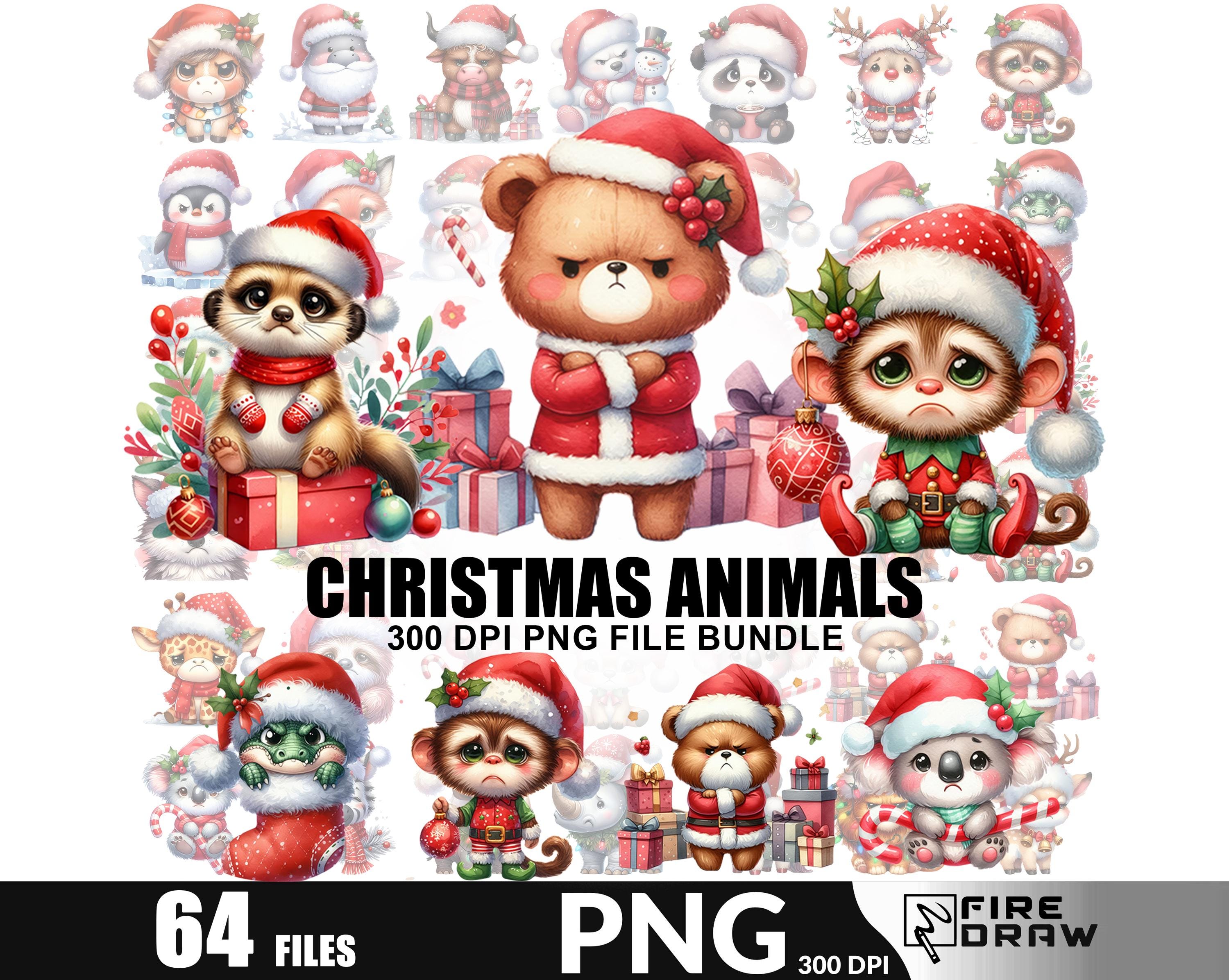 Grumpy Christmas Animals Clipart Bundle, Cute Angry Christmas Animals ...
