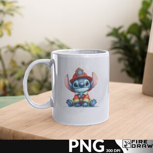 Stitch Firefighter Happy Birthday Caketopper Watercolor Illustration ...