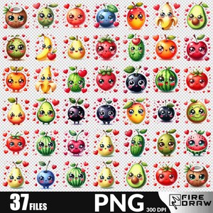 Cute Fruit Lovers Valentine's Day PNG, Strawberry, Apple, Watermelon ...