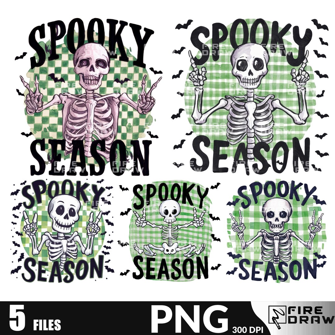 Green Retro Halloween Spooky Season PNG Bundle, Spooky Season ...