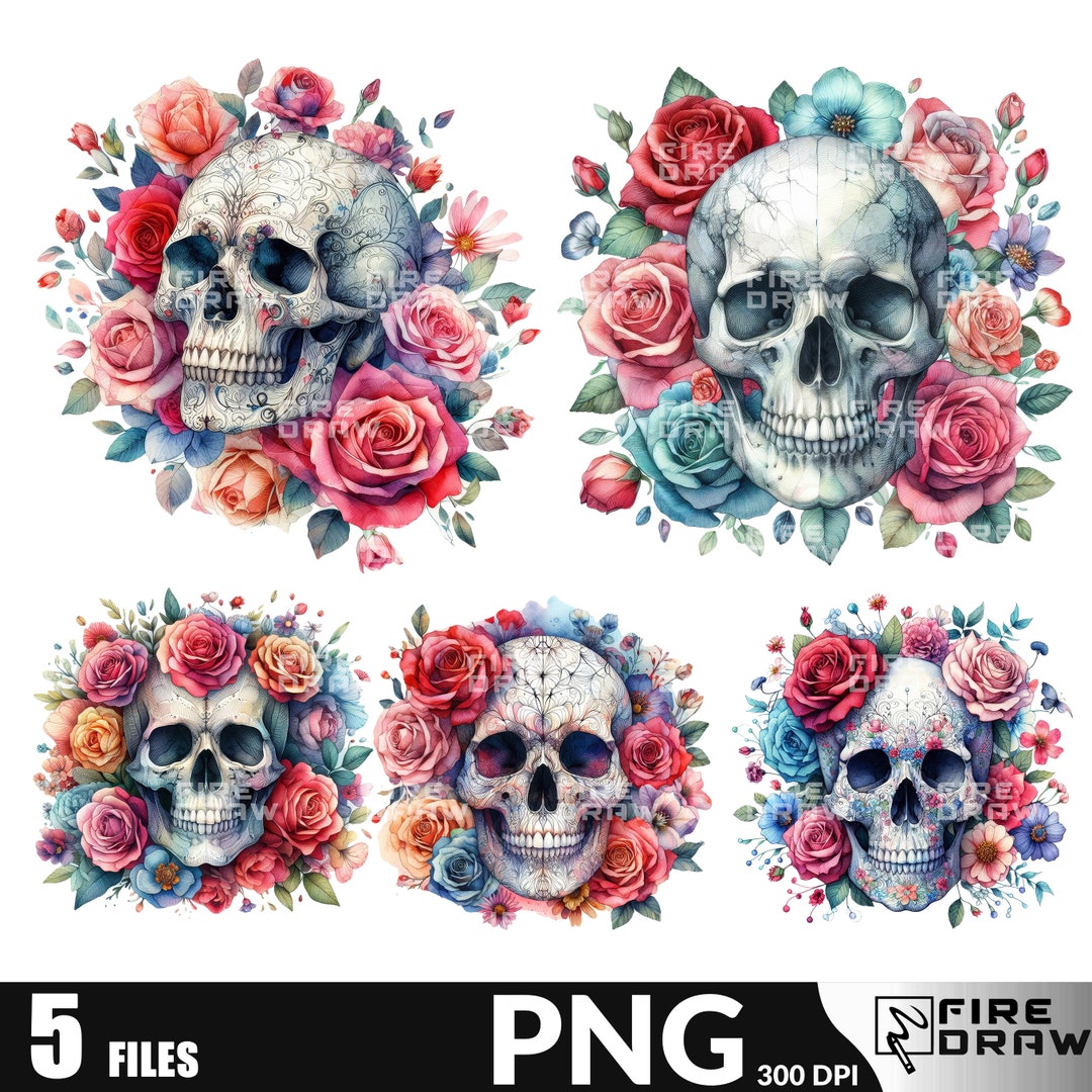 Floral Skull Sublimation Clipart Png, Flower Skull and Rainbow Skull ...