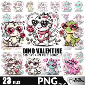 Valentine's Day T-rex Clipart Bundle, Cute Dino Love Png, Dinosaur Love ...