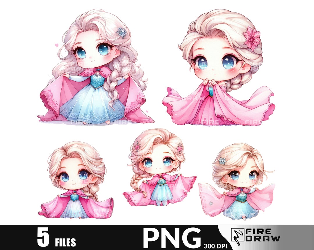 Magical Cartoon Watercolor Princess Bundle PNG Designs for T-shirts ...