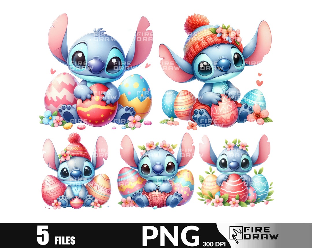 Watercolor Stitch Easter PNG Bundle, Stitch With Easter Eggs Shirt ...