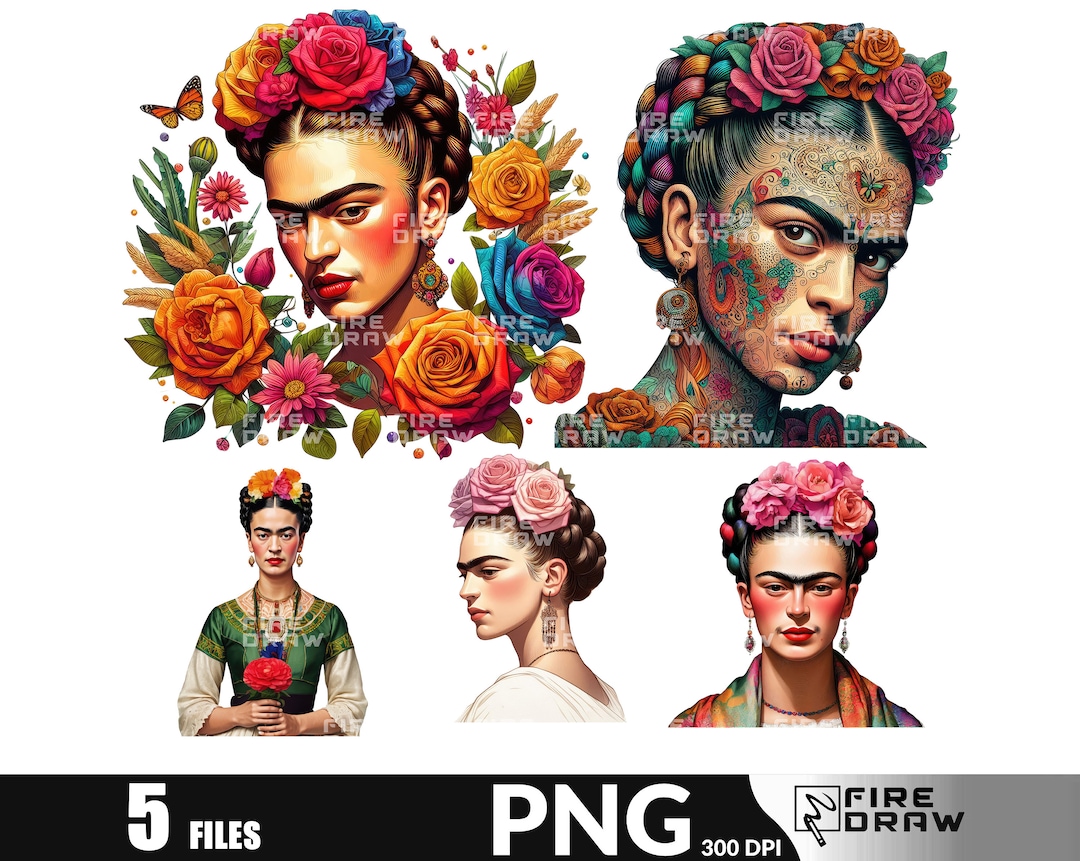 Frida Watercolor Cliparts, Mexican Flowers, Floral Clipart, Feminine ...