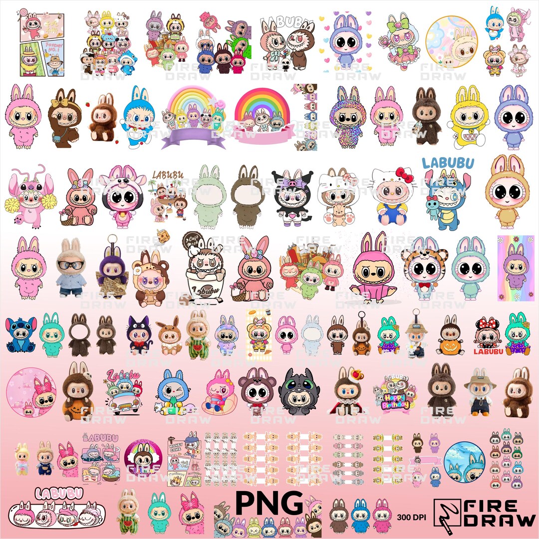 Labubu SVG PNG Bundle, les cliparts monstres, Zimomo, Tycoco, dessin ...