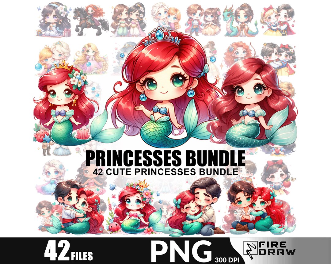 Cute Princess Graphics Png Shirts and Crafts Watercolor Princess Bundle ...