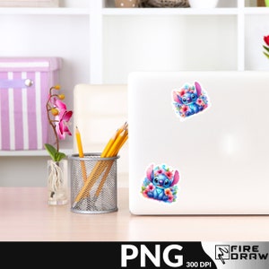 Tropical Flowers Stitch Watercolor Illustration PNG, Lilo & Stitch ...