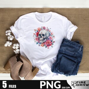 Floral Skull Sublimation Clipart Png, Flower Skull and Rainbow Skull ...