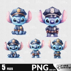 Cute Stitch Police Happy Birthday Caketopper Watercolor Illustration ...