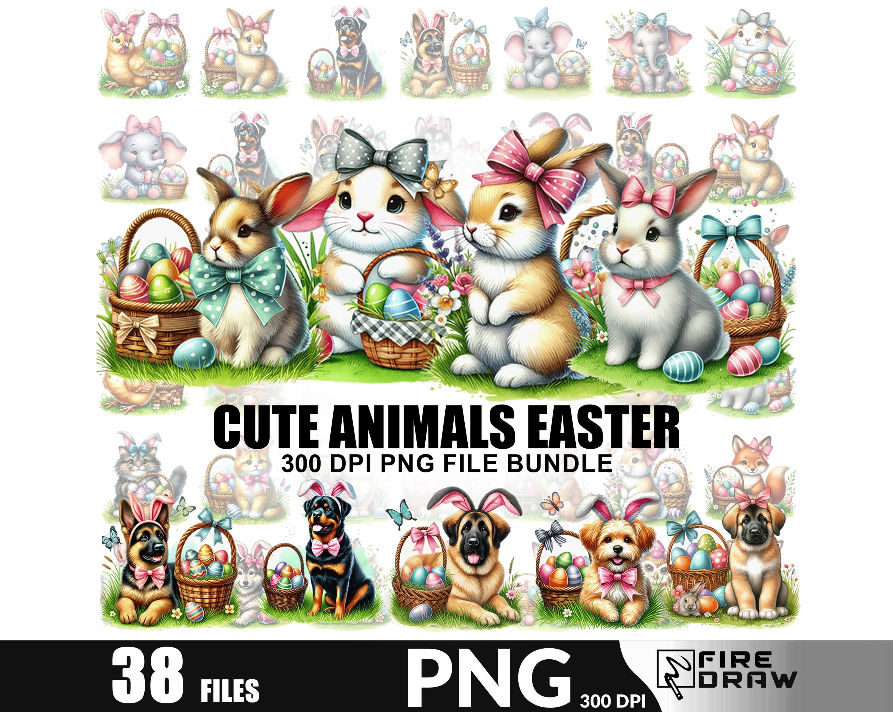 Cute Easter Animals Printable PNG Bundle, Festive Happy Easter Fox ...