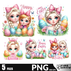 Easter Anna and Elsa PNG Bundle: Retro Shirt Design (digital Download ...
