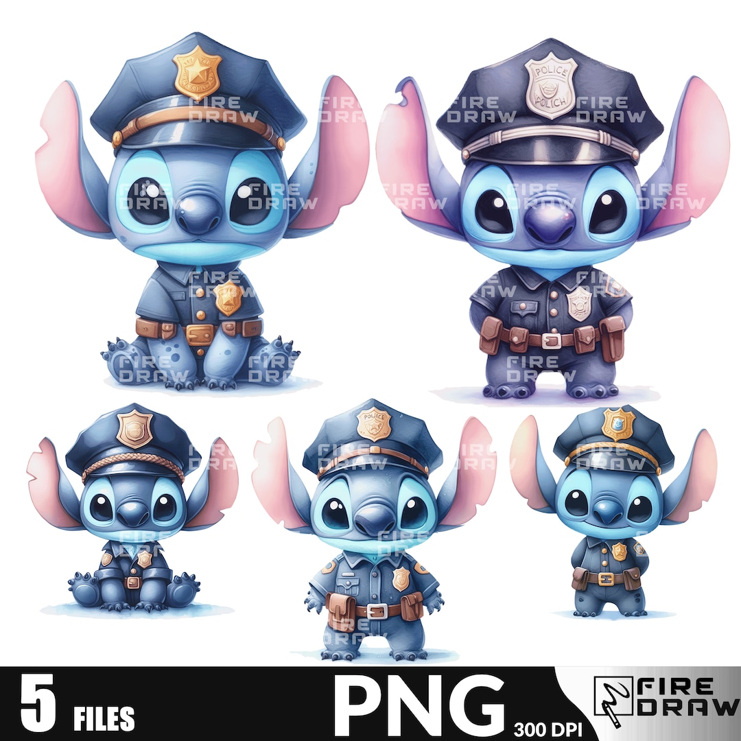 Cute Stitch Police Happy Birthday Caketopper Watercolor Illustration ...