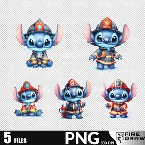 Stitch Firefighter Happy Birthday Caketopper Watercolor Illustration ...