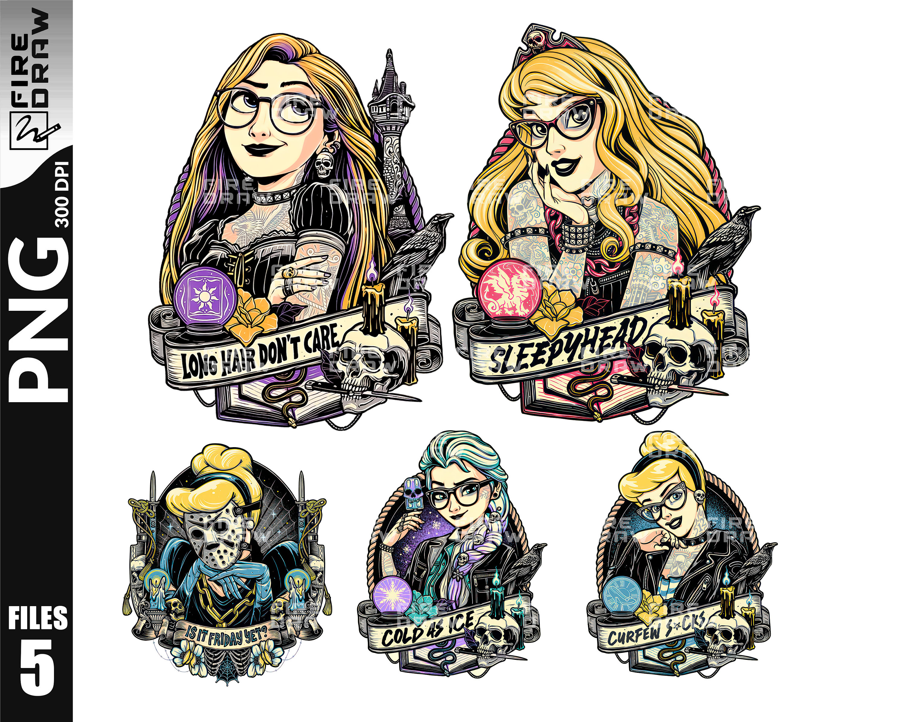 Punk Princess PNG Bundle, Rock Princess PNG, Magic Clipart, Cartoon PNG ...