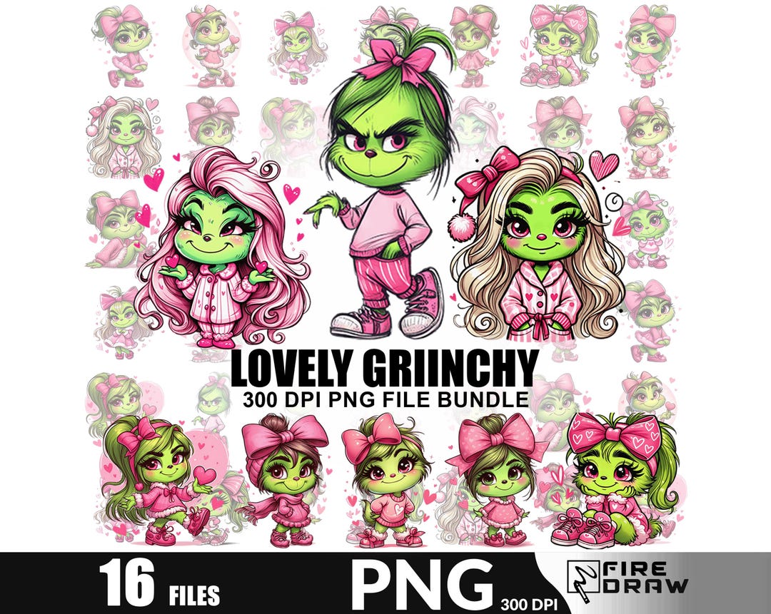Pink Cute Girl Grinchmas Png File, Funny Valentine Bow Love Png Designs ...