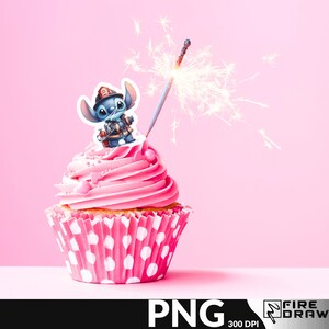 Stitch Firefighter Happy Birthday Caketopper Watercolor Illustration ...