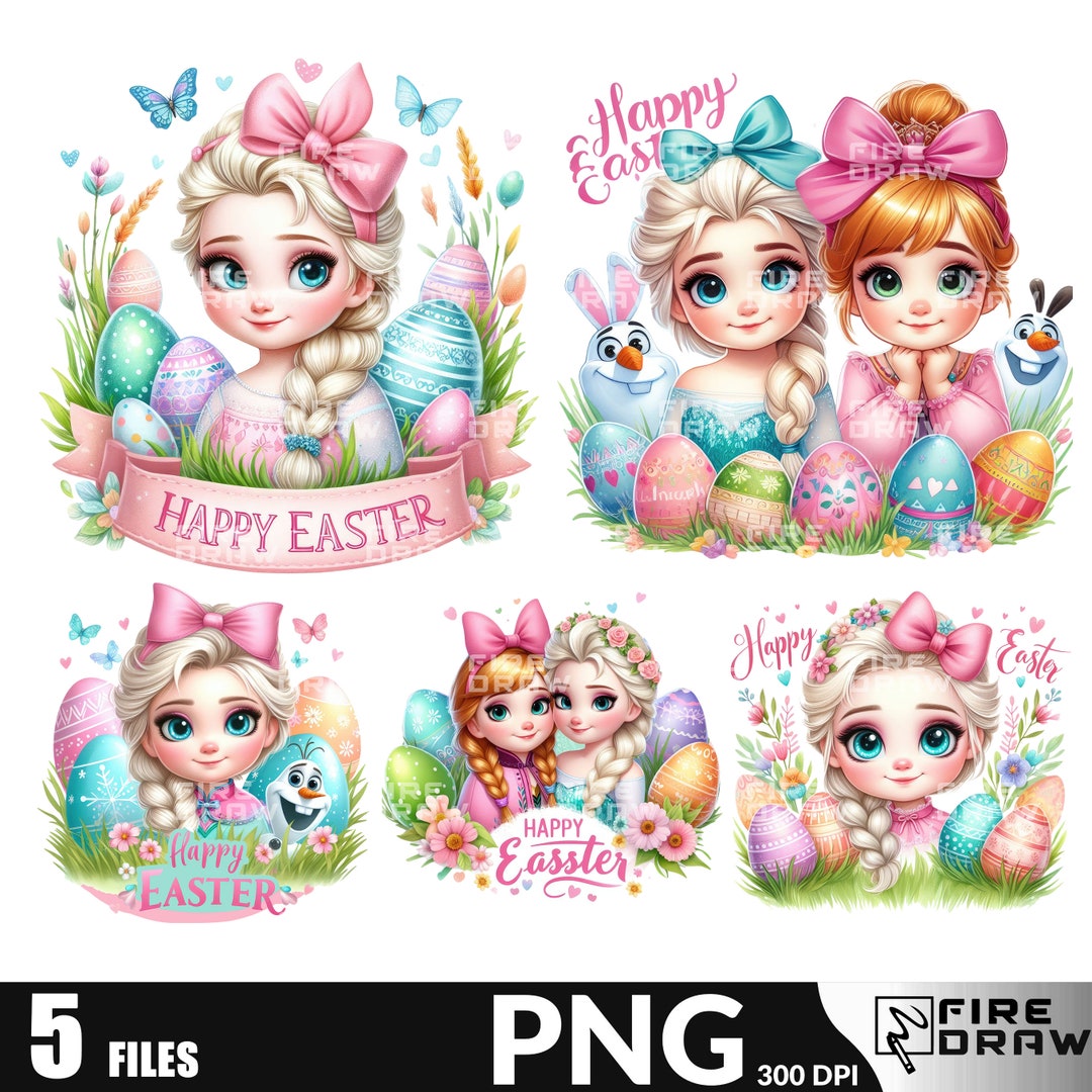 Easter Anna and Elsa PNG Bundle, Retro Shirt Easter Design Png File for ...