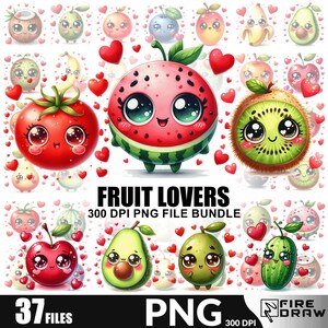 Cute Fruit Lovers Valentine's Day PNG, Strawberry, Apple, Watermelon ...