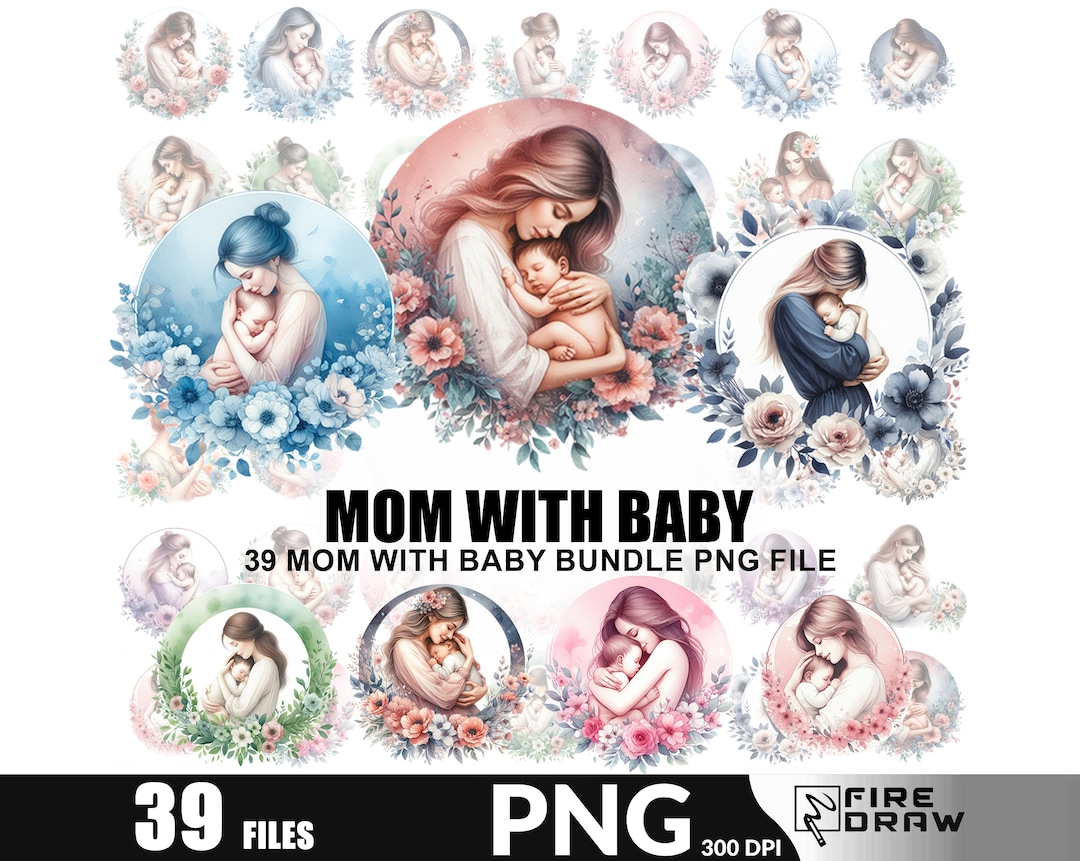 Mother and Child With Floral Png Watercolor, Mom and Baby Png Bundle ...