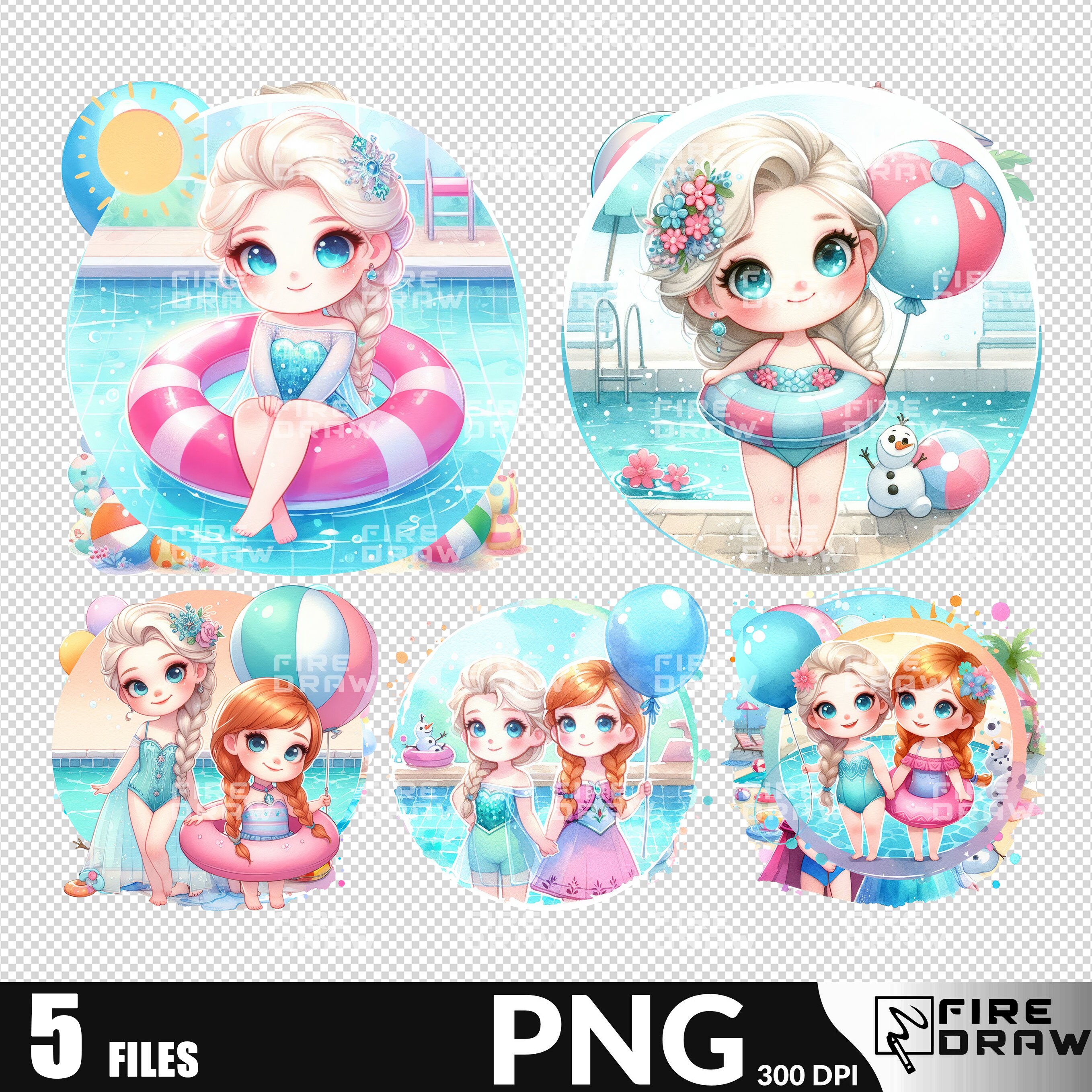 Frozen Summer Pool Party PNG: Elsa, Anna, Olaf (digital Download) - Etsy