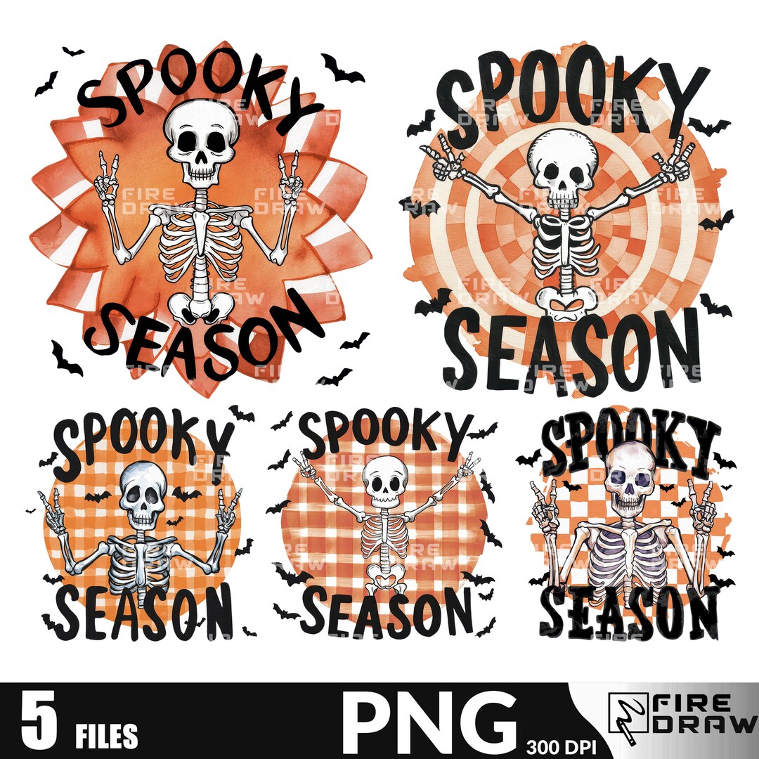 Orange Retro Halloween Spooky Season PNG Bundle, Spooky Season ...