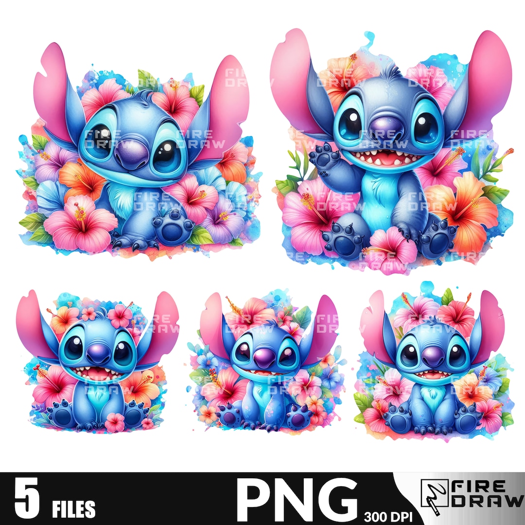 Tropical Flowers Stitch Watercolor Illustration PNG, Lilo & Stitch ...