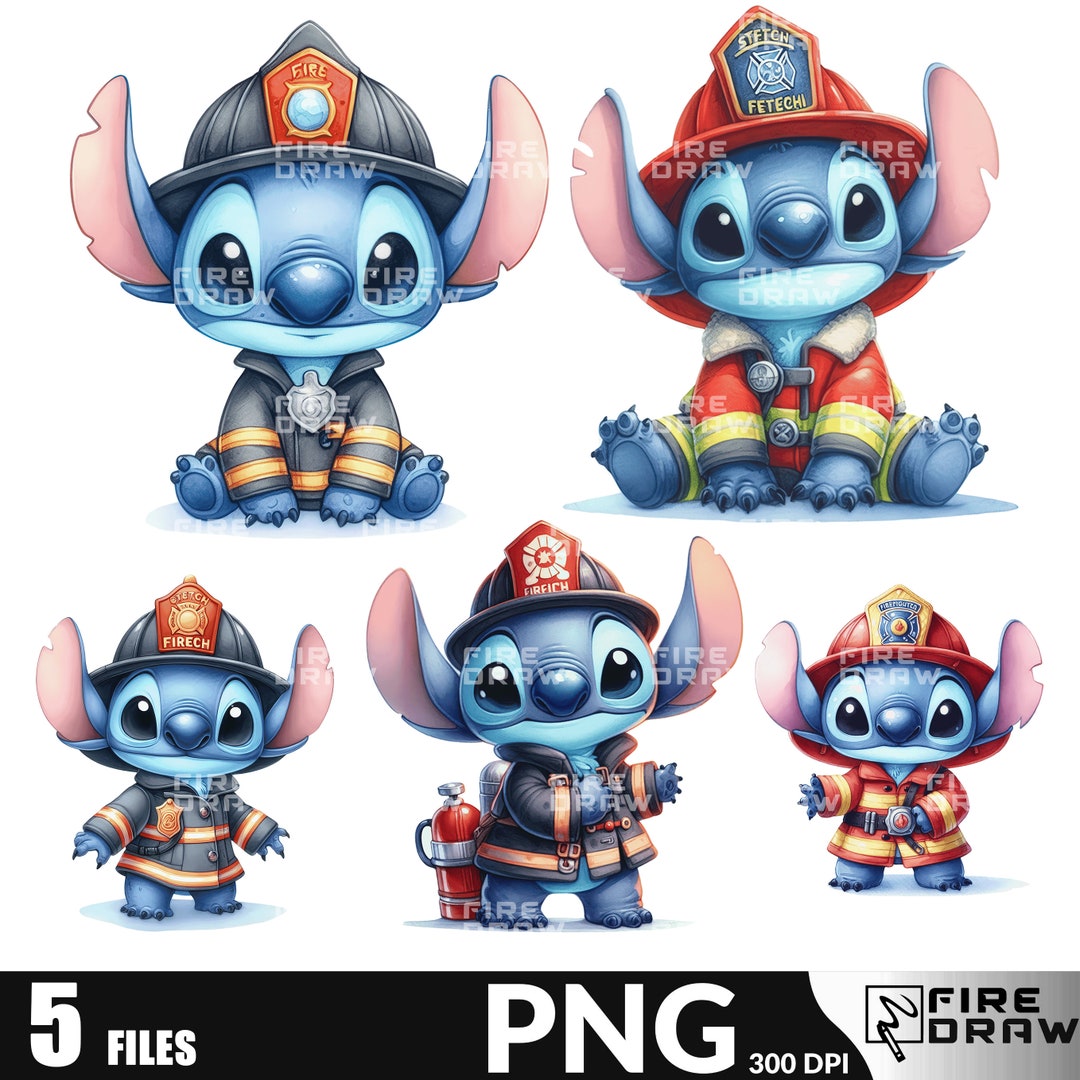 Stitch Firefighter Happy Birthday Caketopper Watercolor Illustration ...