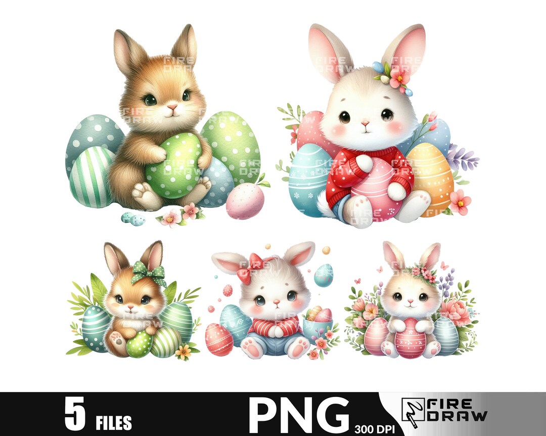 Watercolor Baby Bunny PNG Bundle - Easter Rabbit Wreath Sublimation ...