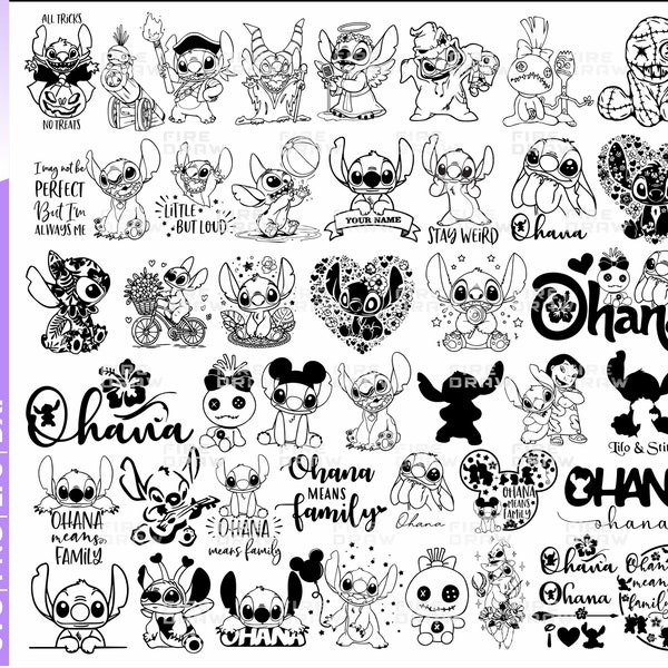 Stitch Black and White Svg - Etsy