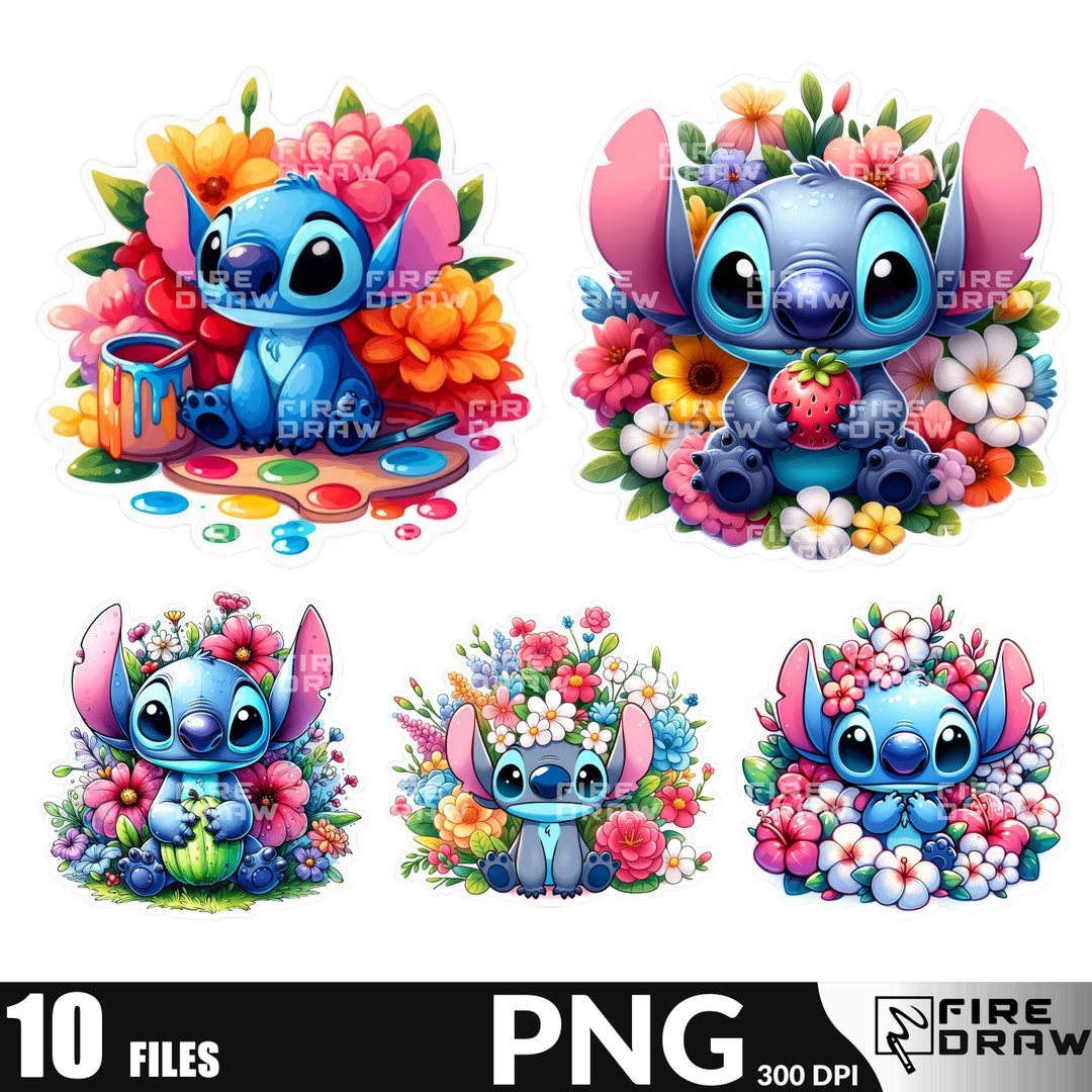 Stitch Flowers and Watercolor 10 Png Bundle Design Png File for ...